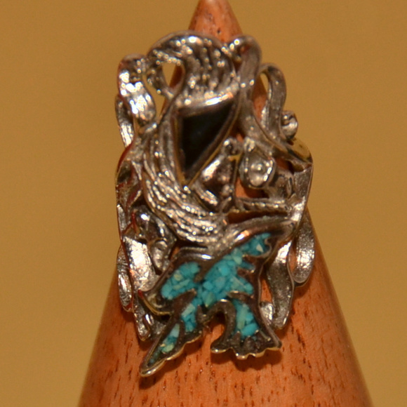 G&S | Jewelry | Huge Vintage Silver Gs Turquoise Bird Ring Black | Poshmark